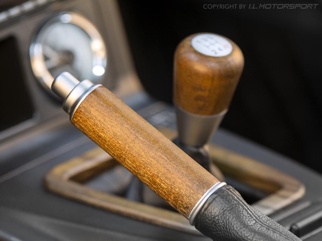MX-5 hand brake handle ash wood, silver anodized